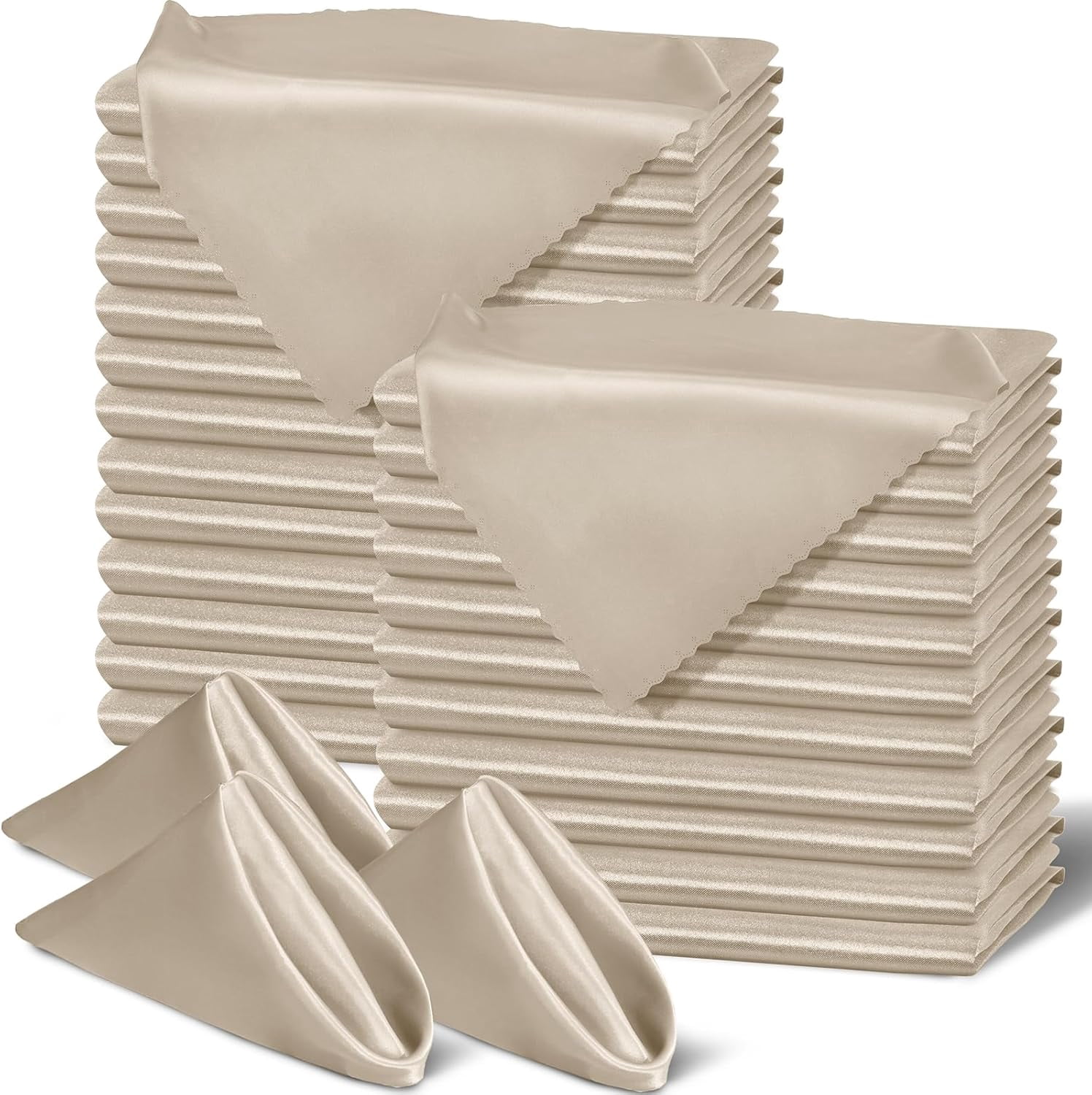 60 Pieces Beige Cloth Napkins Scalloped Edges Decor, 17x17 Inches ...