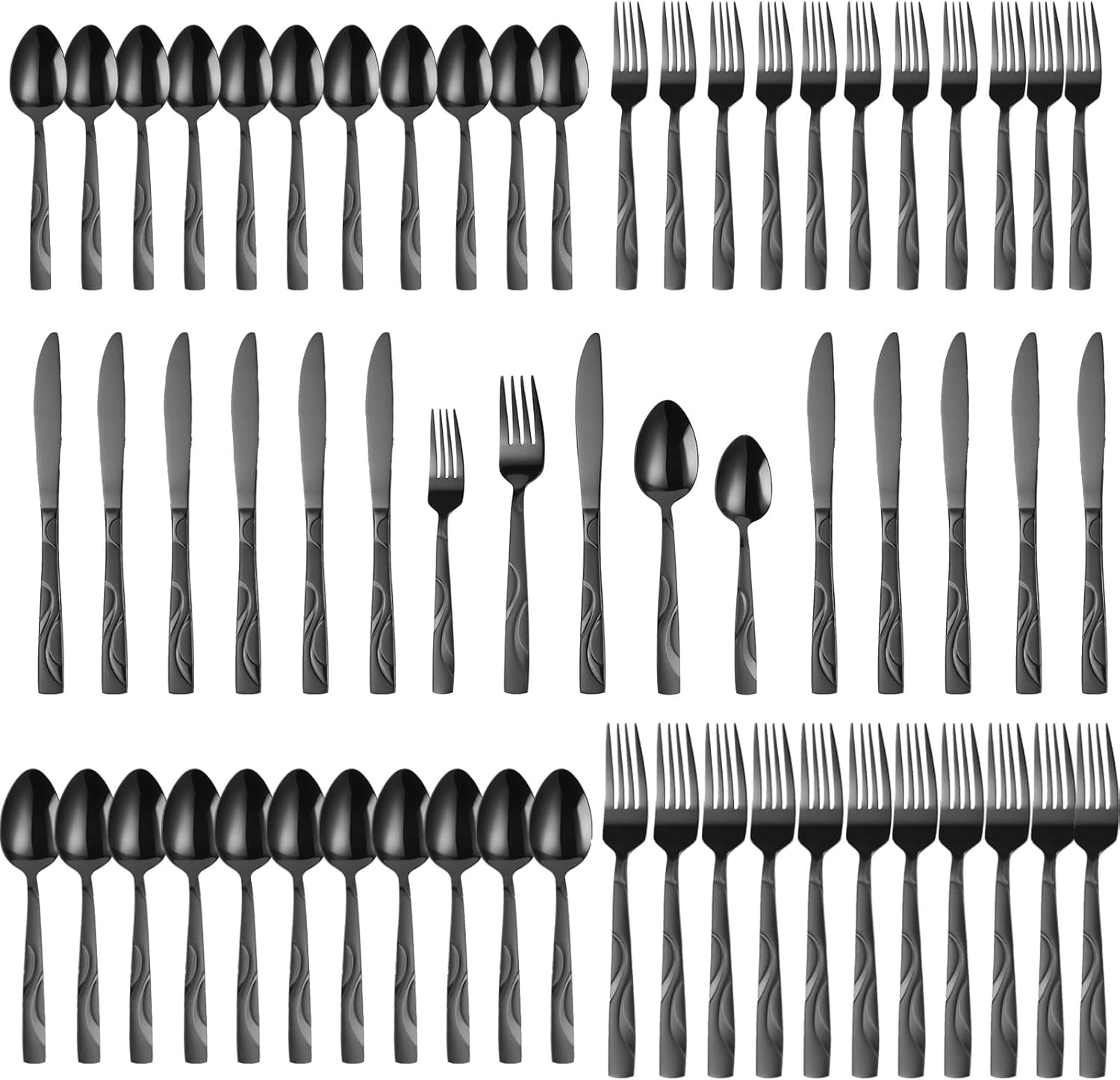 60 Pieces Black Silverware Set, Heavy Duty 430 Stainless Steel Flatware ...