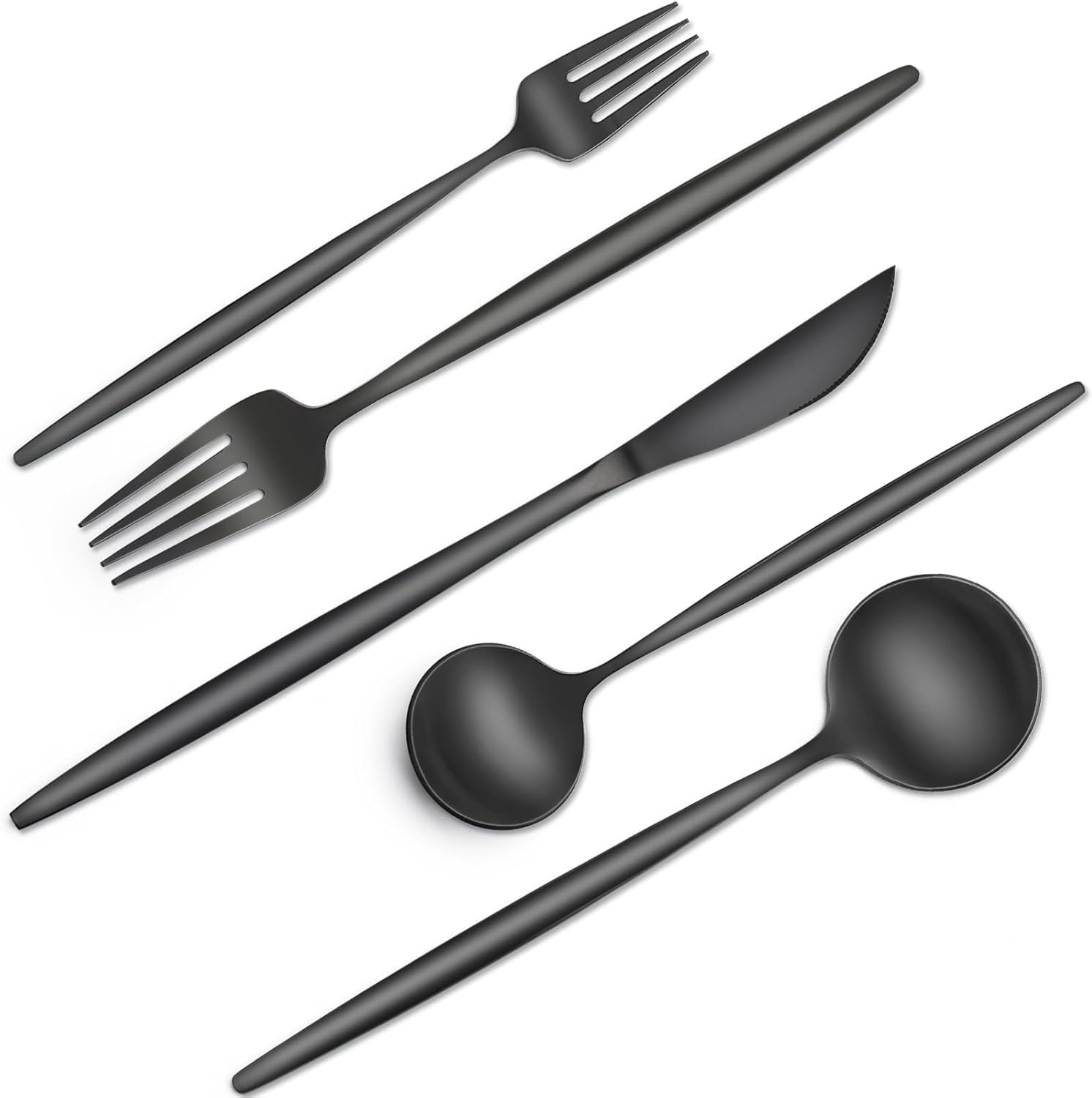 60 Pieces Black Silverware Set, Stainless Steel Flatware Set Service ...