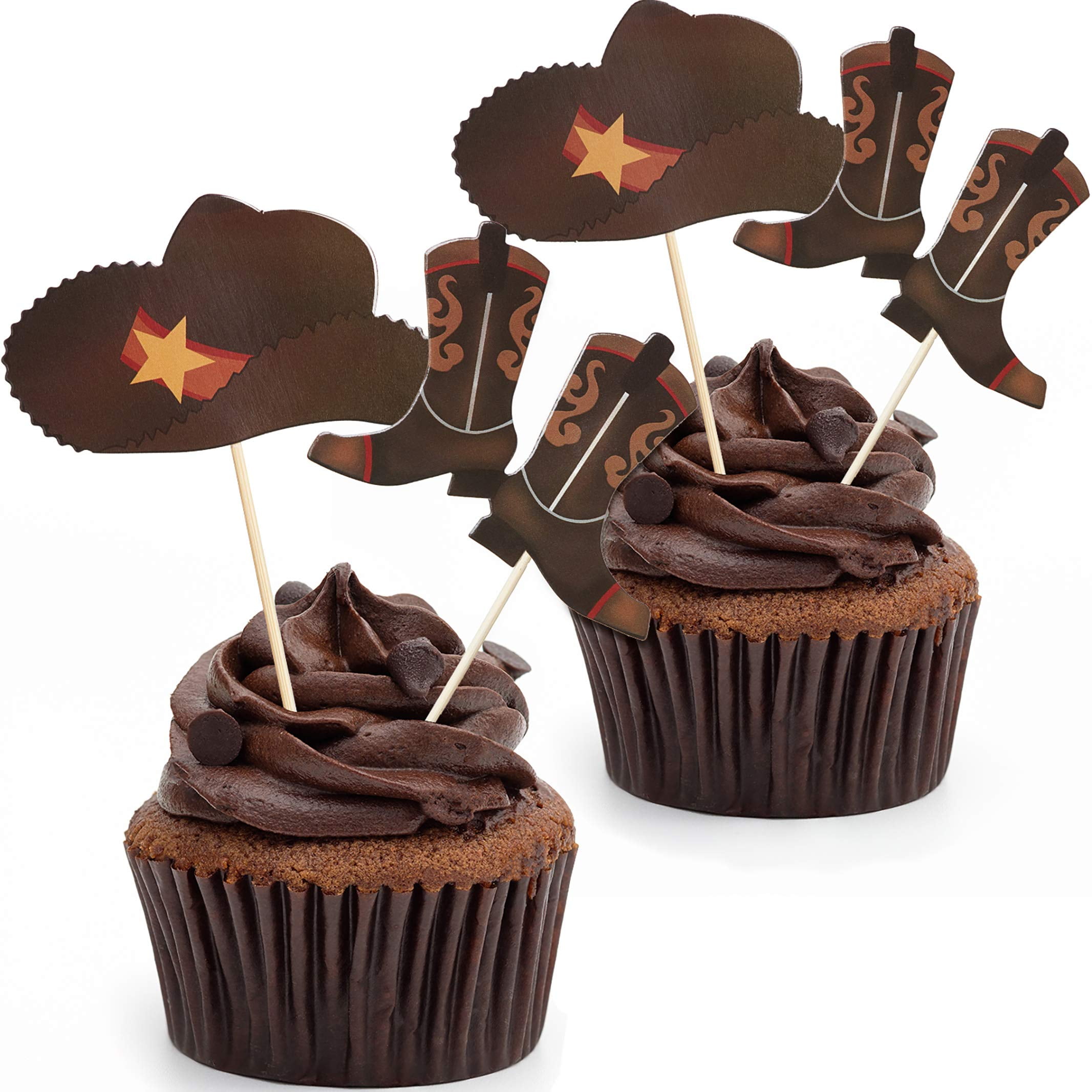 60 Pieces Cowboy or Cowgirl Hat RST1 and Boot Cupcake Toppers Western ...