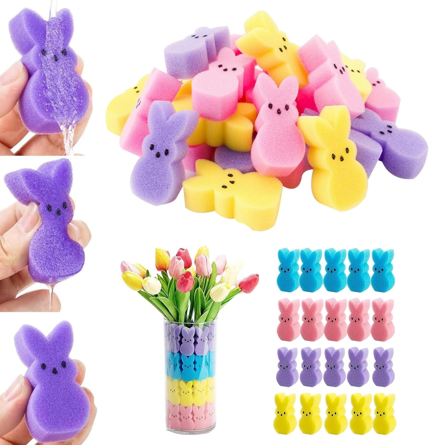60 Pieces Easter Bunny Sponge Decorations, 4-Color Spring Craft Filling ...