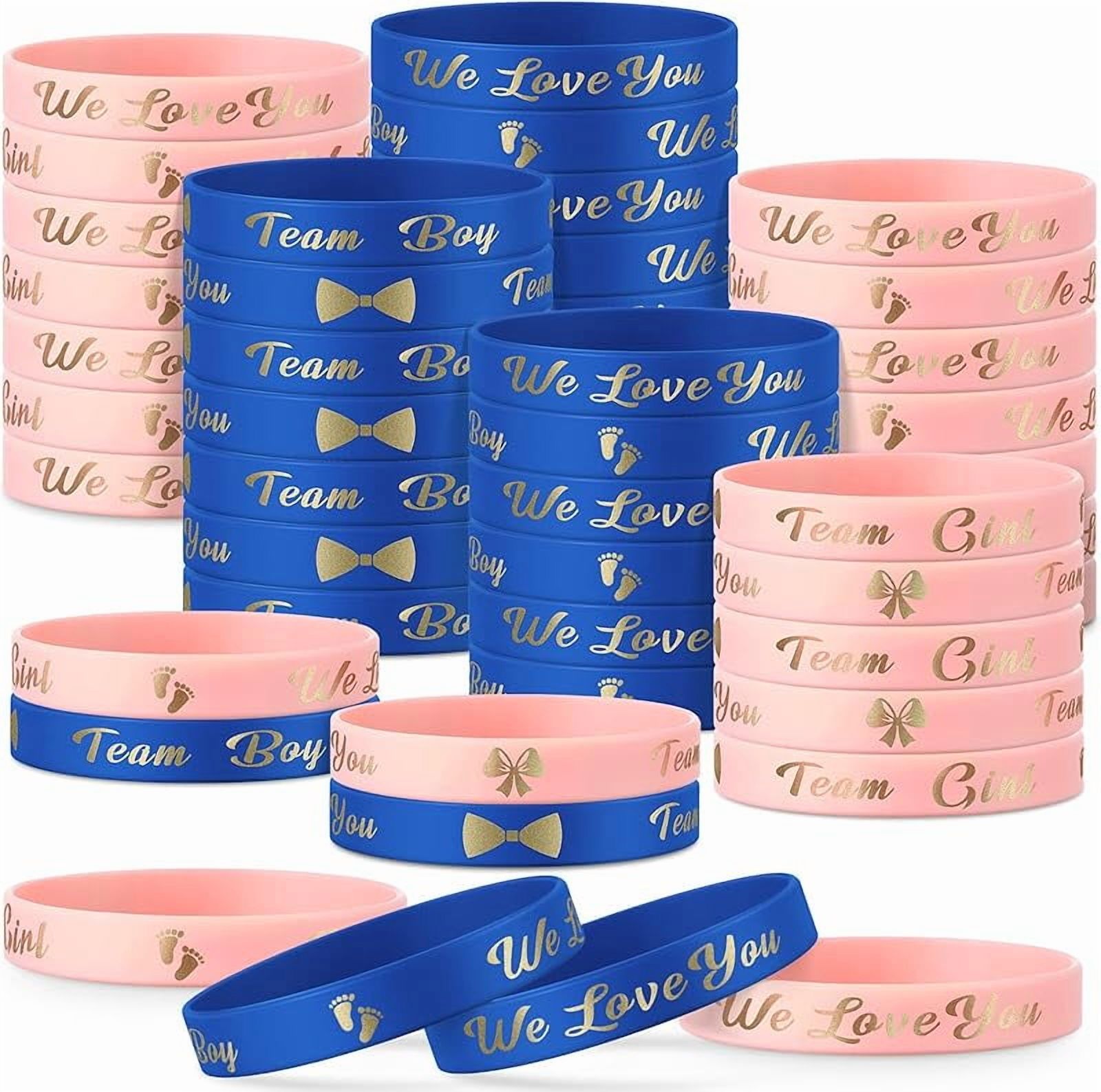 60 Pieces Gender Reveal Bracelets, Team Boy Silicone Wristbands and ...