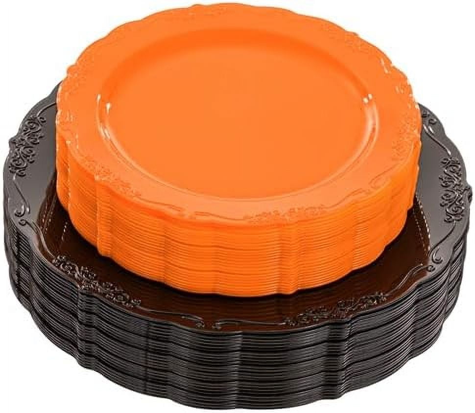 60 Pieces Halloween Plastic Plates - Orange and Black Plates Disposable ...