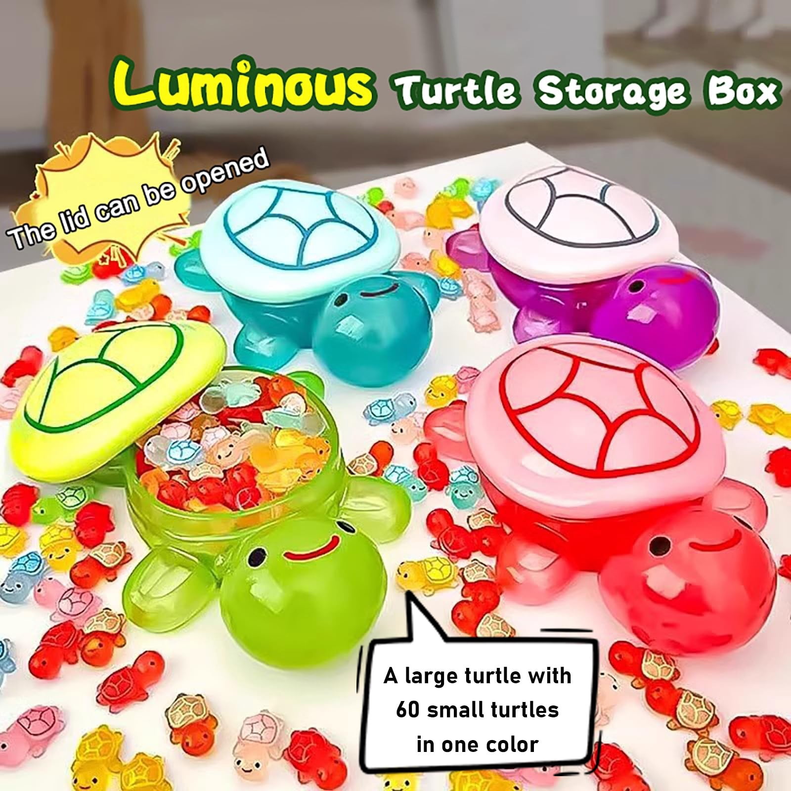 60 Pieces Luminous Animal Figurines & 1 Large Turtle Storage Box - Hide ...