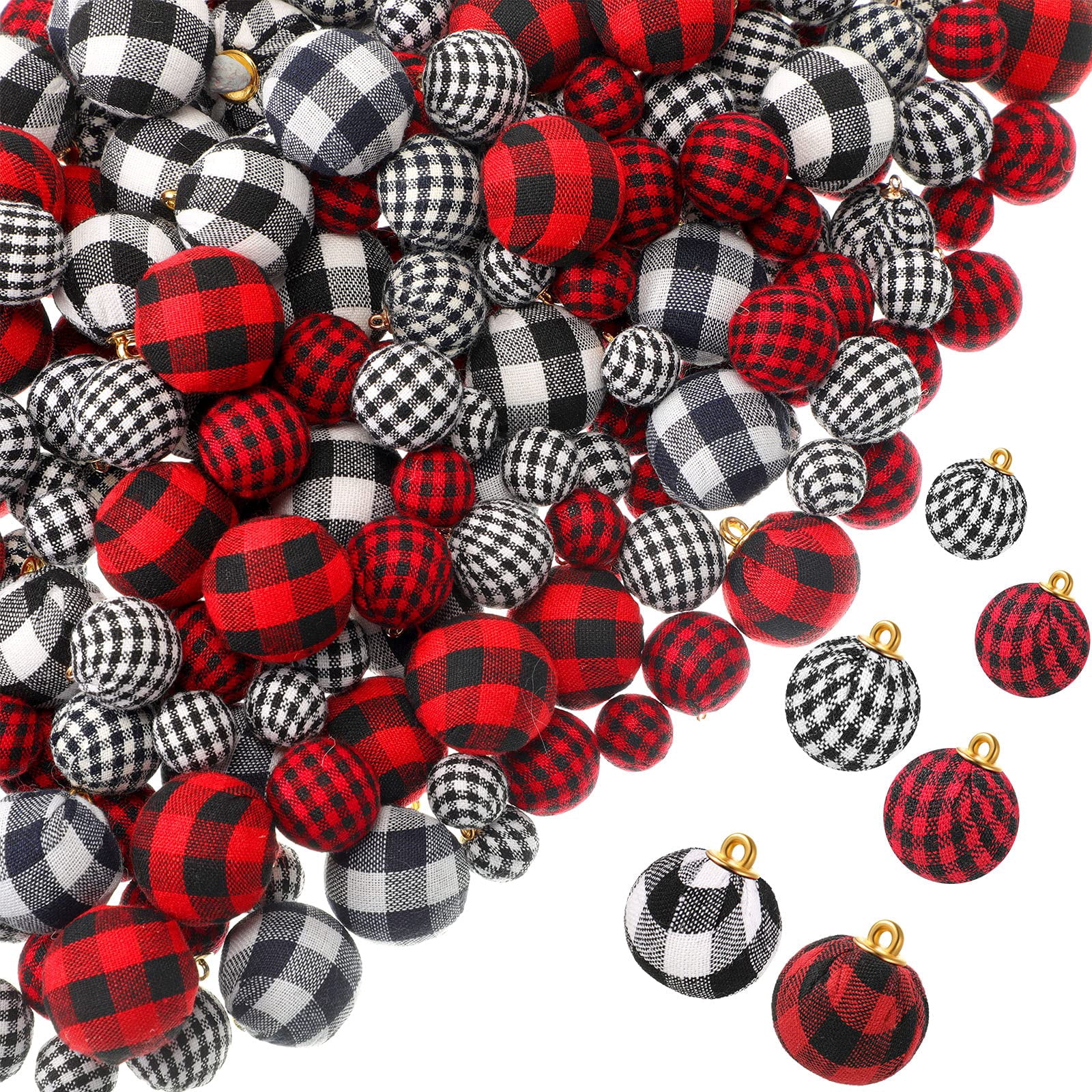 60 Pieces Mini Christmas Ball Ornaments Multi-Size Buffalo Fabric ...