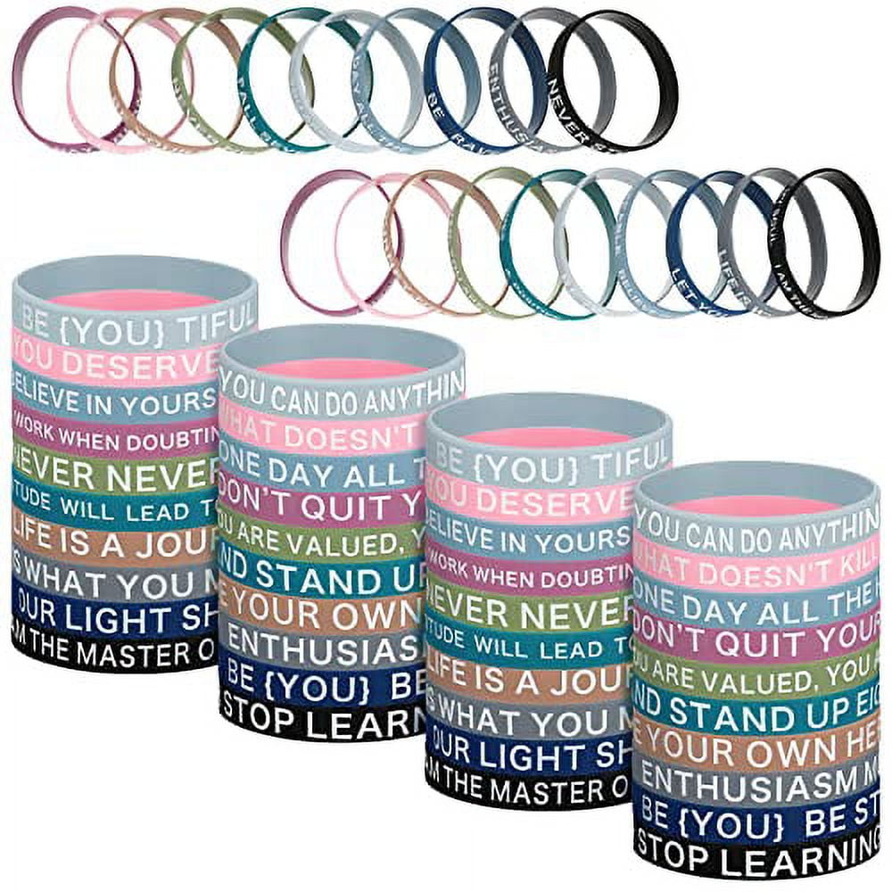 60 Pieces Motivational Quote Rubber Wristbands Colored Inspirational ...