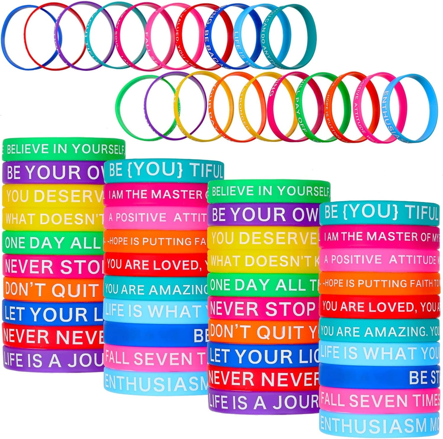 60 Pieces Motivational Quote Rubber Wristbands Colored Inspirational ...