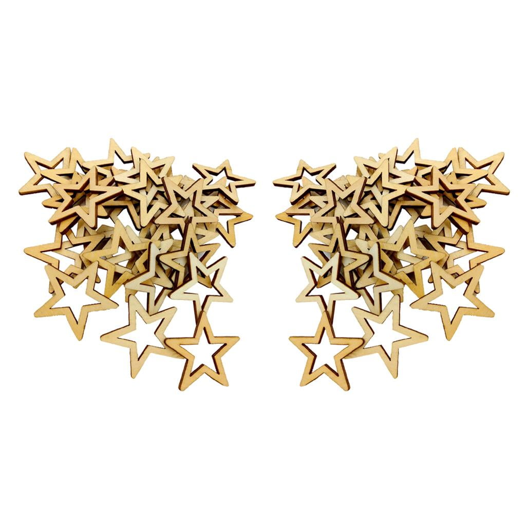 60 Pieces Natural Unpainted Wood Hollow Star Wooden Shapes ...
