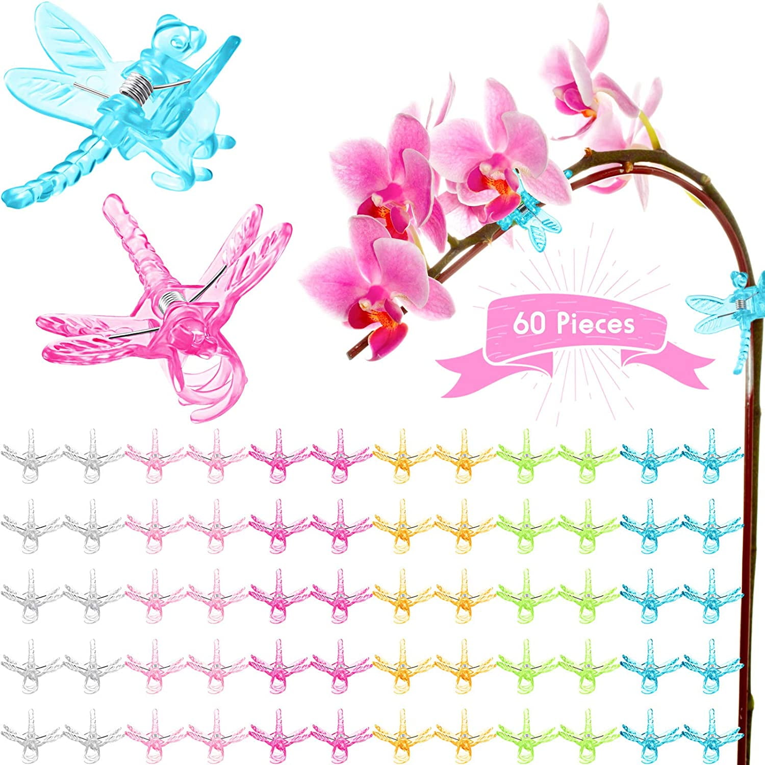 60 Pieces Orchid Clips Plastic Garden Plant Clips 6 Colors Plant ...
