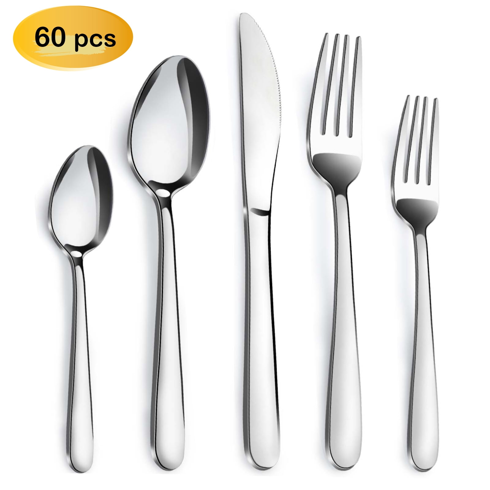 60 Pieces Silverware Set, Hunnycook Stainless Steel Modern Flatware ...