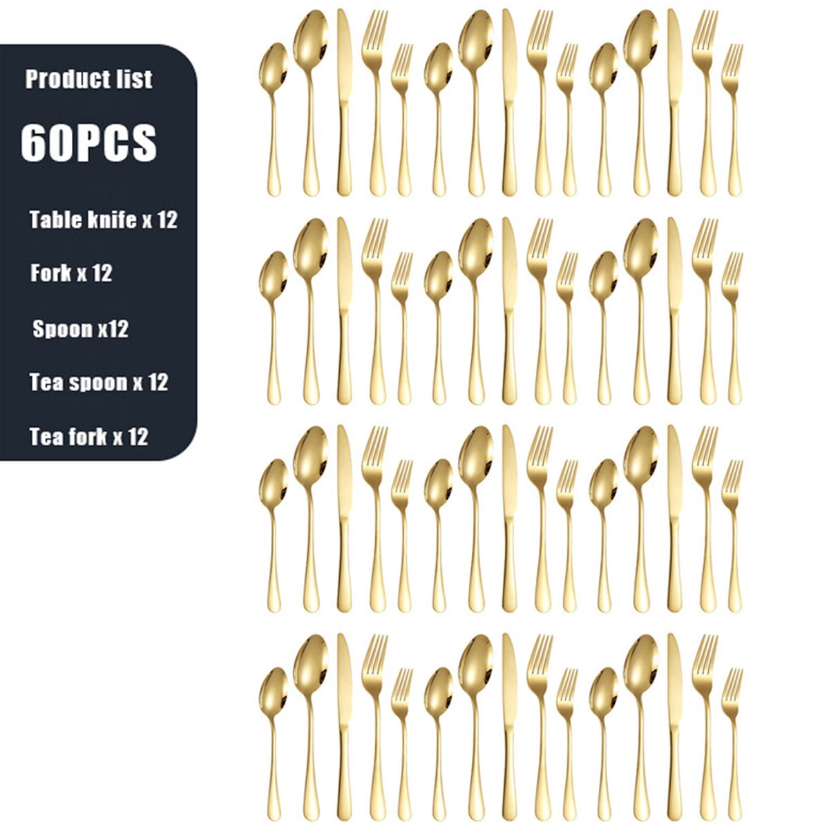 60 Pieces Silverware Set, Stainless Steel Flatware Cutlery Set for 12 ...