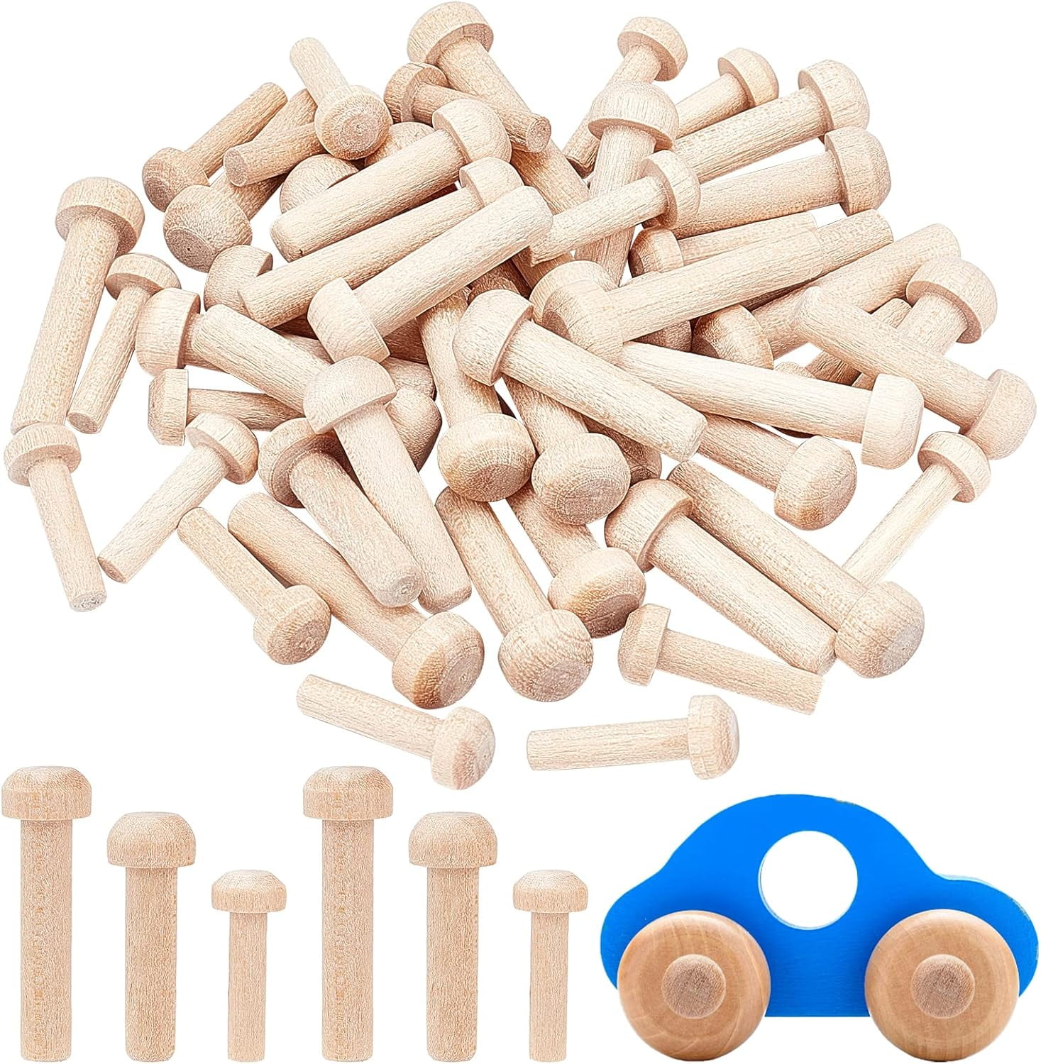 60 Pieces Wooden Axle Pegs for Train Craft Unfinished Mini Wooden Pegs ...