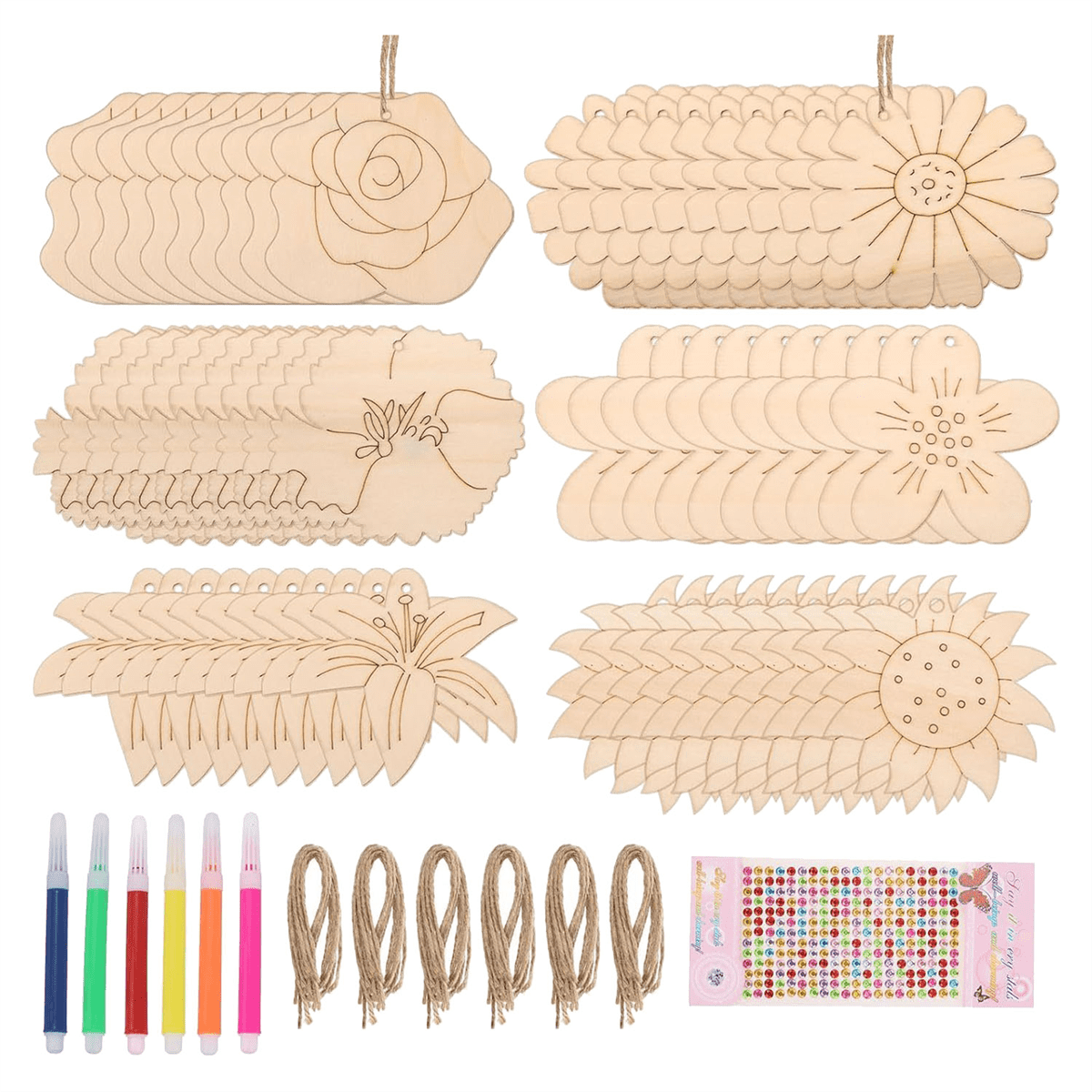 60 Pieces Wooden Flower Cutouts 3 Inch Unfinished Wood Flower Cutouts ...