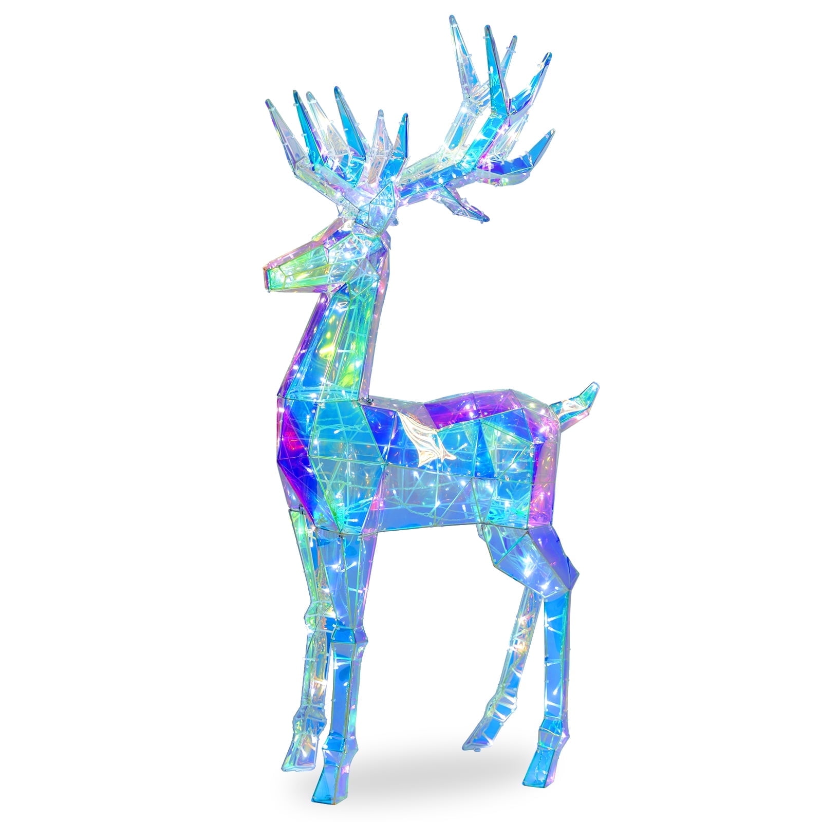 60" Pre-lit Christmas Reindeer, Outdoor Prismatic Iridescent Reindeer ...