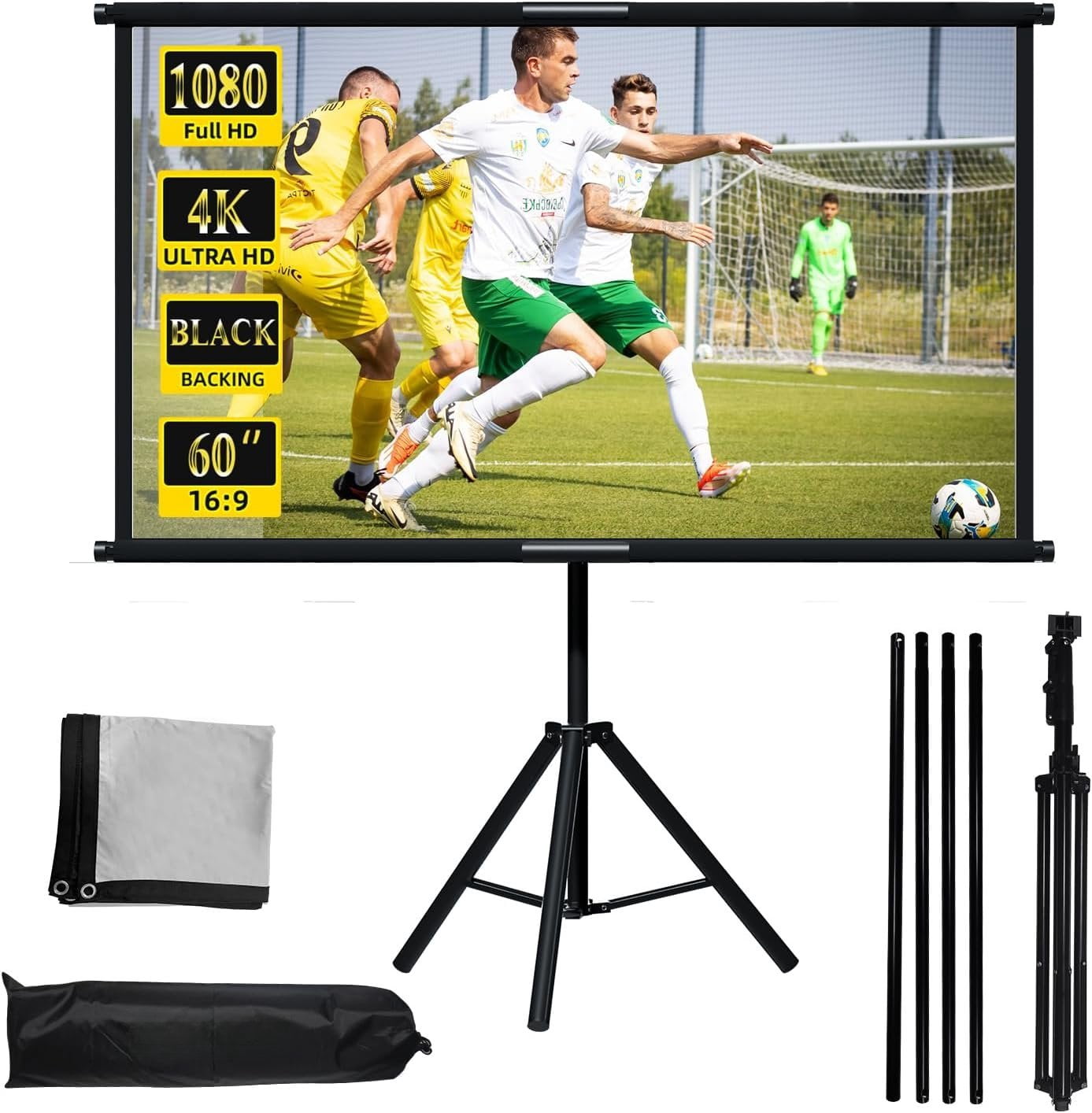 60" Projector Screen Tripod Stand,Projection Screen with Black Backing ...