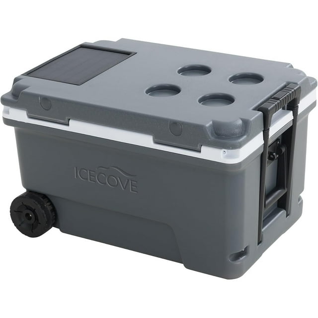 60-Quart Solar Cooler Portable Insulated Ice Chest with Wheels and ...
