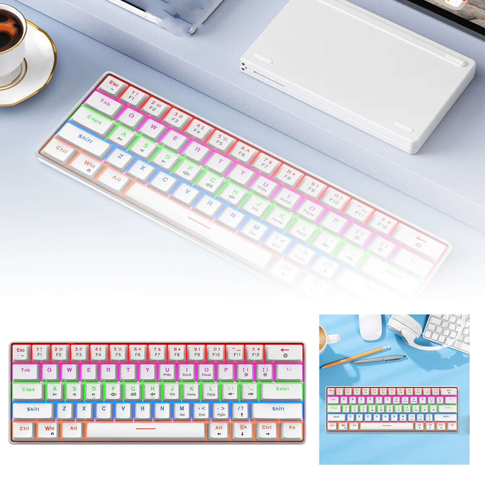 60% RGB Mechanical Gaming Keyboard Mini 61 Keys Blue Switches Compact Design For PC Gamers ...