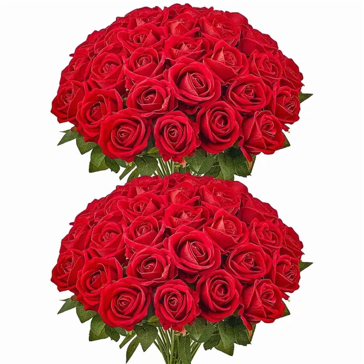 60 Realistic Red Foam Roses-Faux Flowers for DIY Wedding Bouquets ...