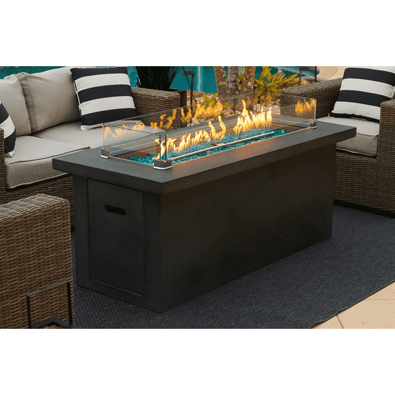 "60"" Outdoor Propane Gas Fire Pit, Rectangular Concrete Patio Table ...