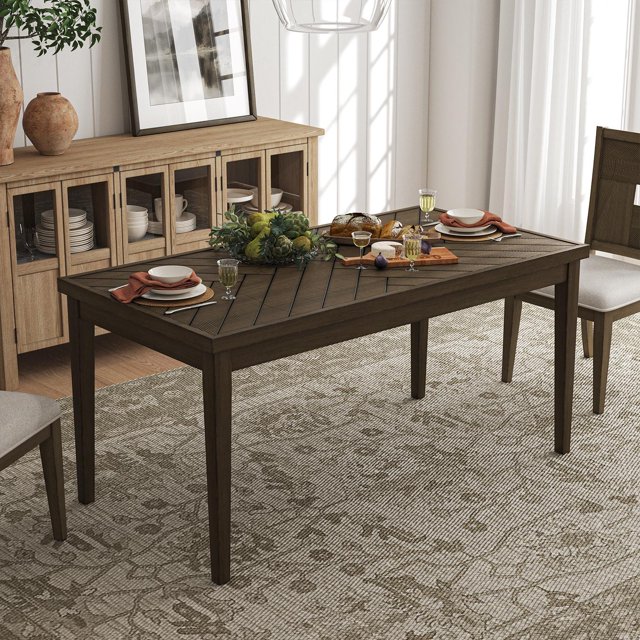 60" Rectangular Dining Table with Solid Wood Legs Classic 6 Seat Table ...
