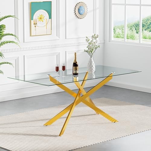 60" Rectangular Glass Dining Table Modern Kitchen Glass Top Table for 6 ...