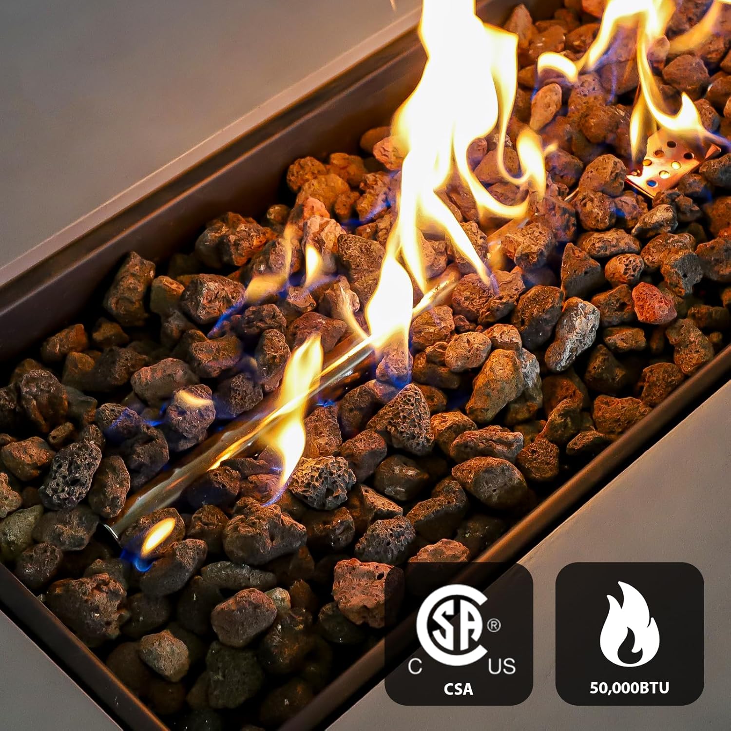 60" Rectangular Propane Fire Pit – 50,000 BTU Fire Pit with Rocks ...