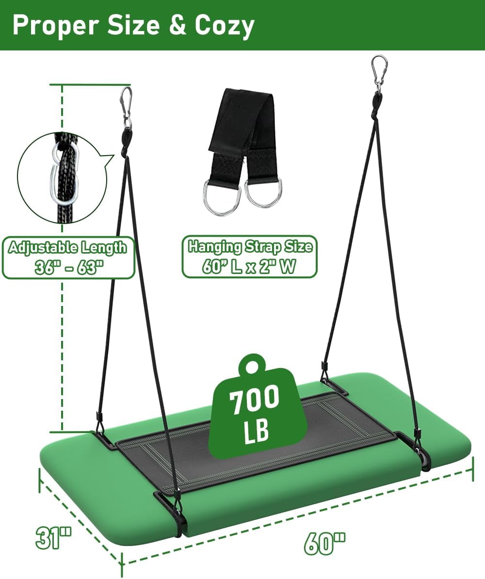60" Retangular Tree Swing for Adults, Adjustable Platform Swing with ...