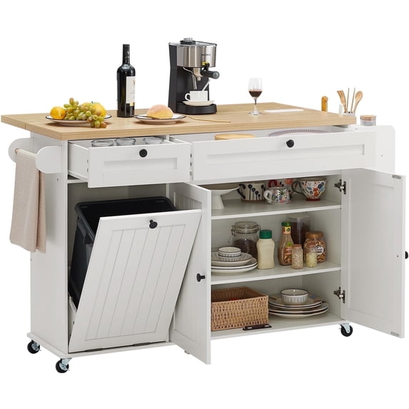 Rogalis Kitchen Island w/Outlet&Towel Rack, 60" Kitchen Storage Cart w ...