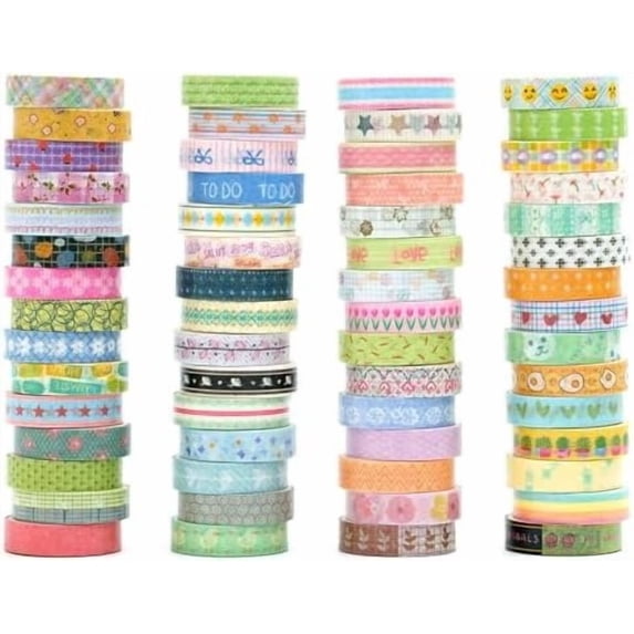 60 Rolls Cute Washi Tape Pack Basic Mini Adhesive Tapes Stars, Plaids ...
