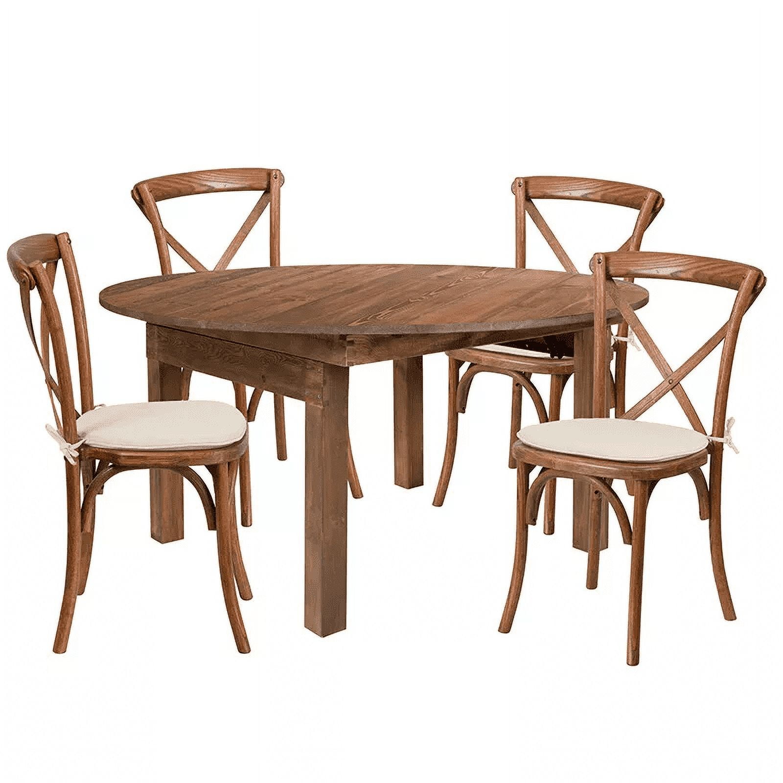 60" Round Antique Rustic Folding Farm Dining Table Set with 4 Cross ...
