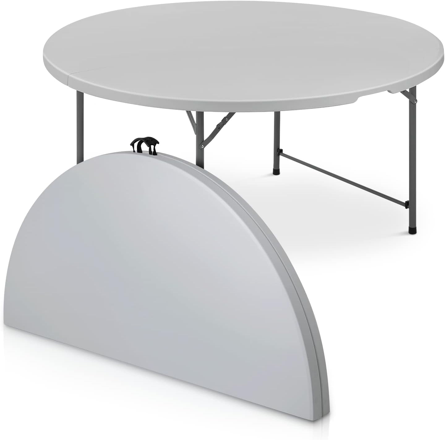 60" Round Folding Table Sturdy Heavy Duty Indoor Outdoor Grey Desk for ...