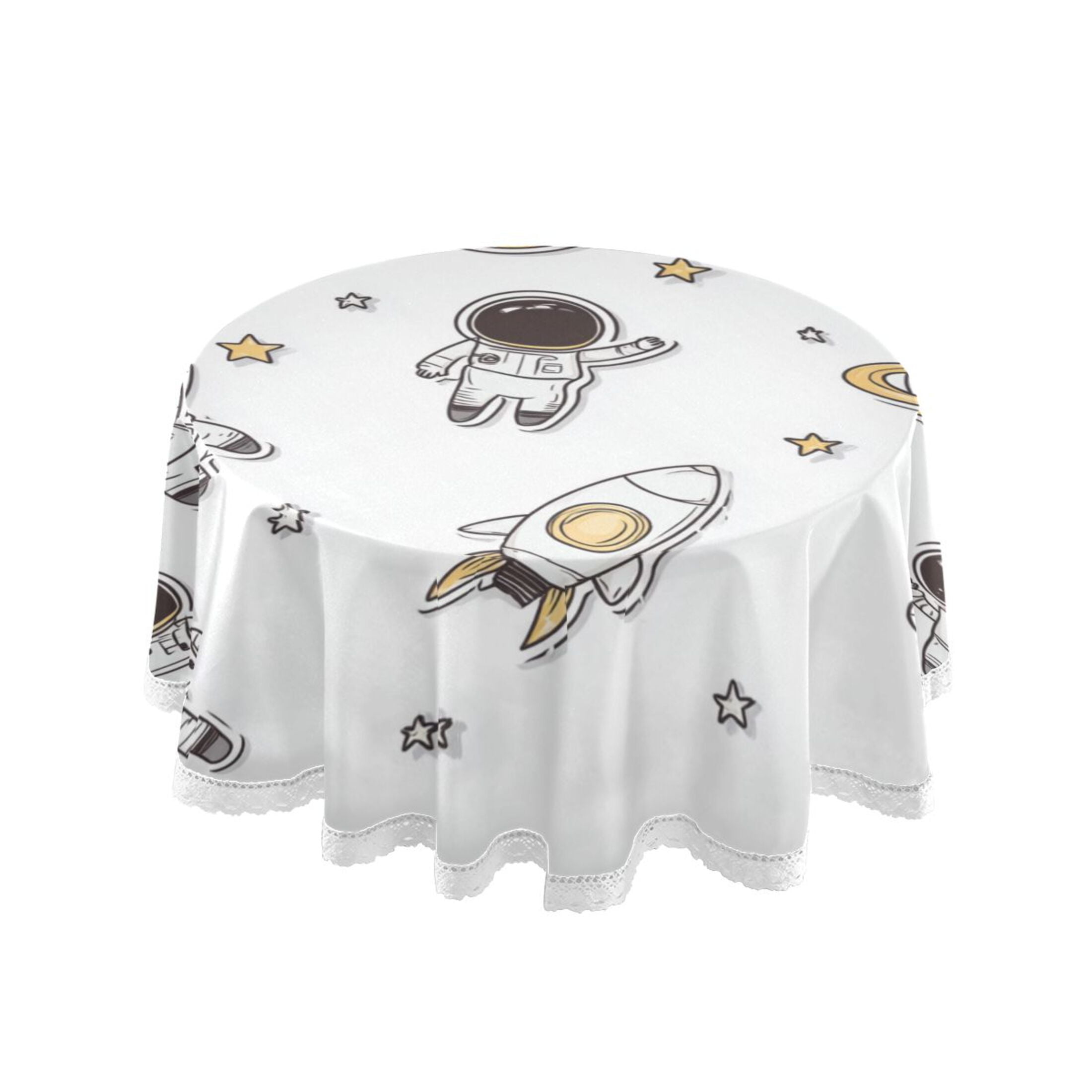 60" Round Tablecloth with White Lace Trim Wrinkle & Heat-Resistant ...