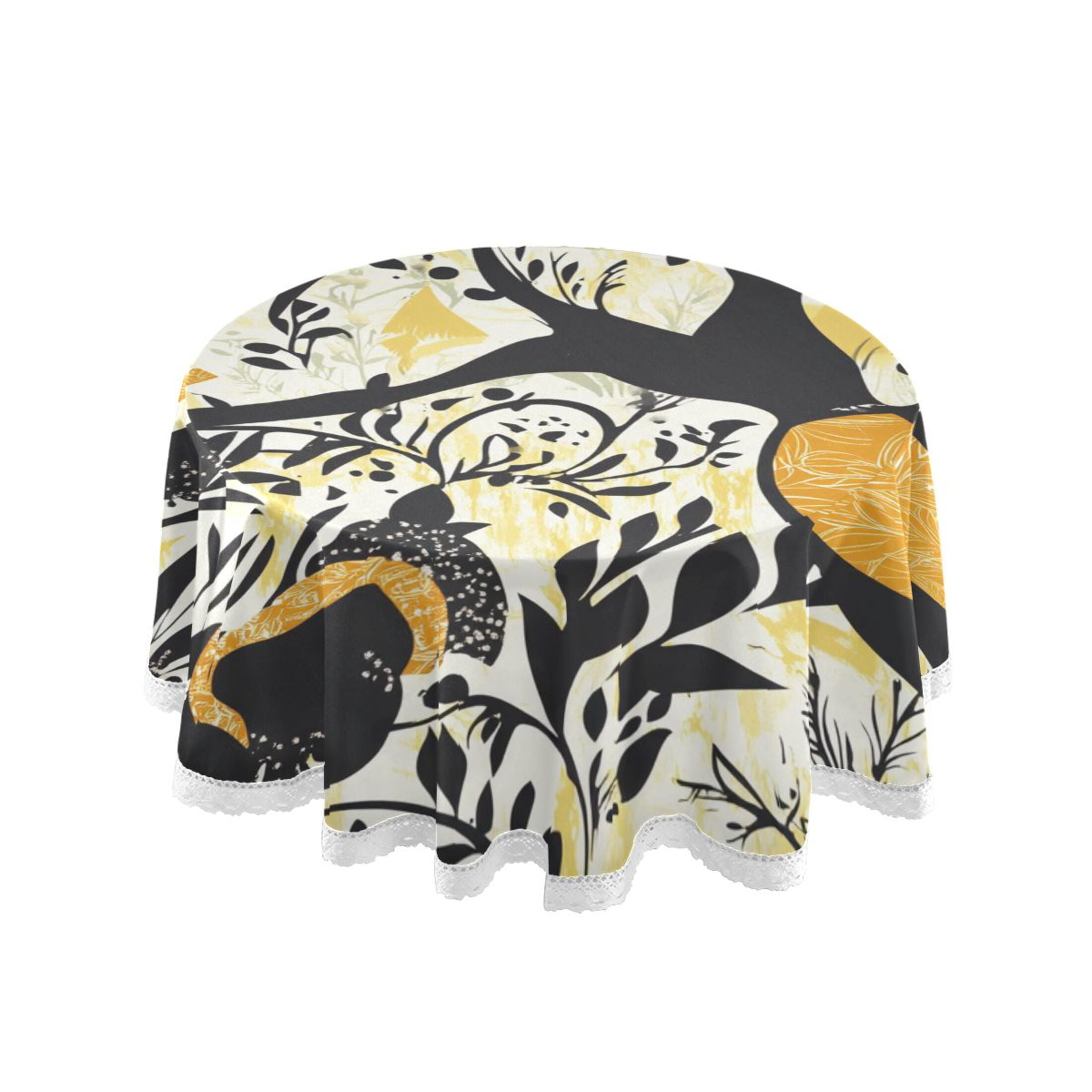 60" Round Tablecloth with White Lace Trim Wrinkle & Heat-Resistant ...