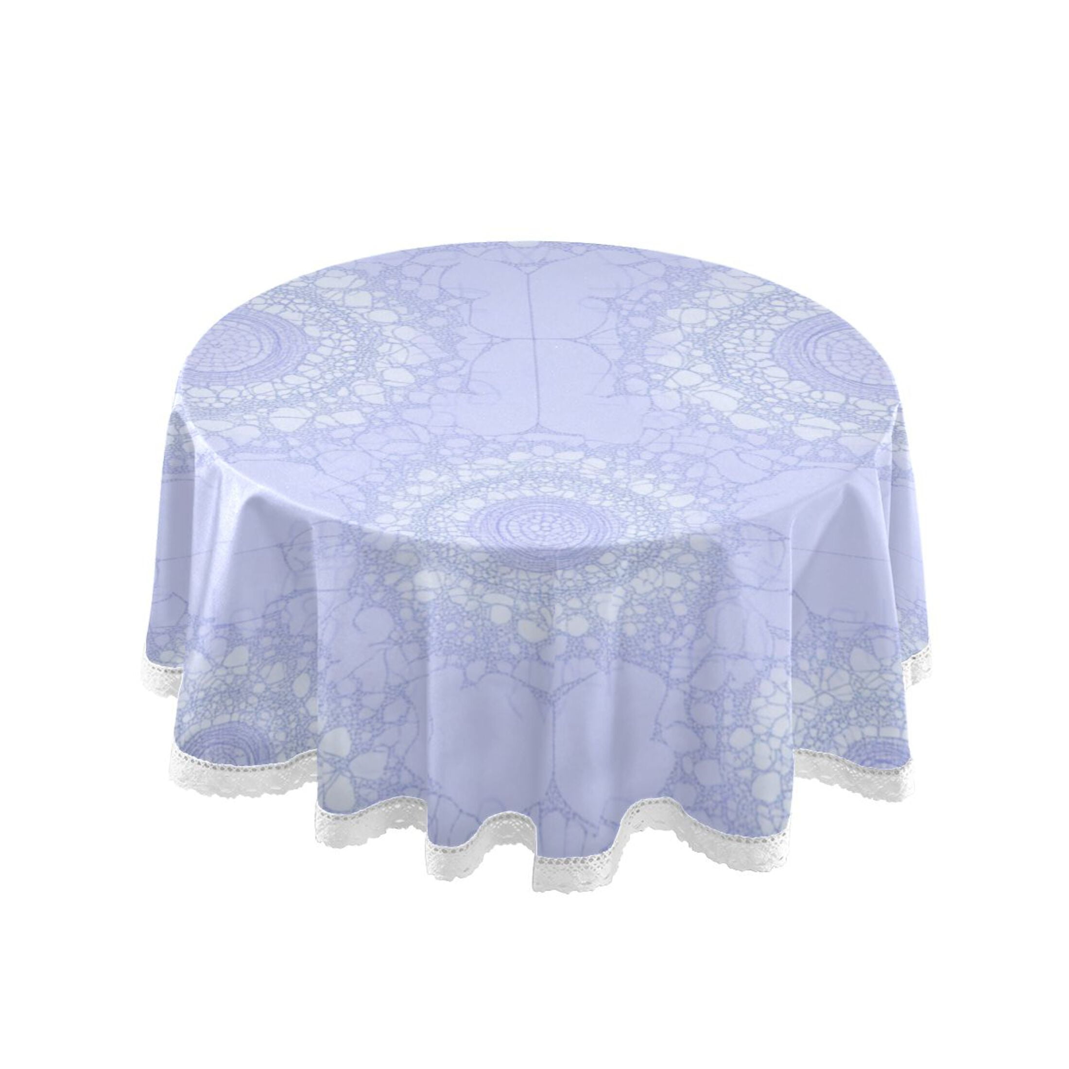 60" Round Tablecloth with White Lace Trim Wrinkle & Heat-Resistant ...