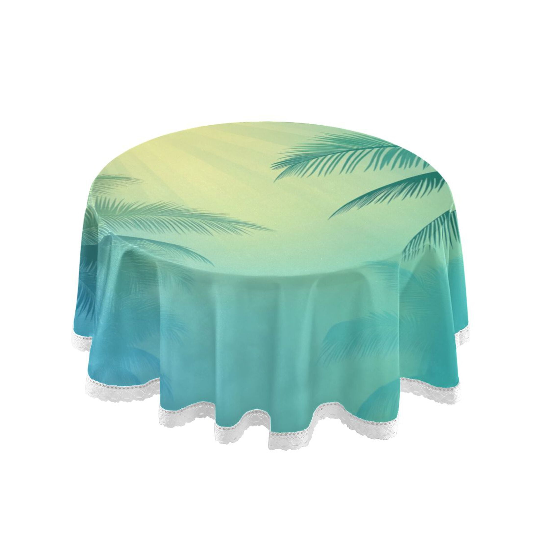 60" Round Tablecloth with White Lace Trim Wrinkle & Heat-Resistant ...