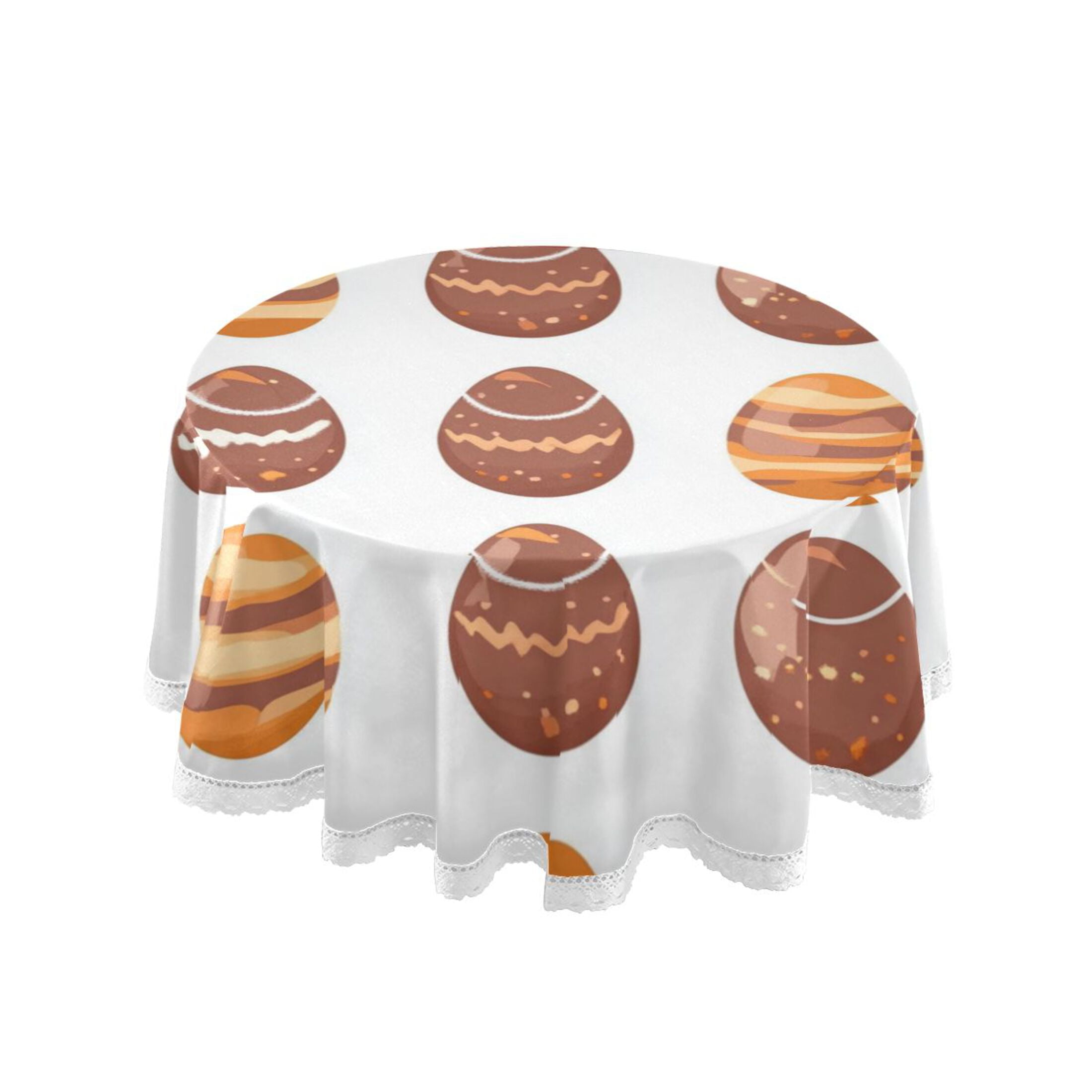 60" Round Tablecloth with White Lace Trim Wrinkle & Heat-Resistant ...