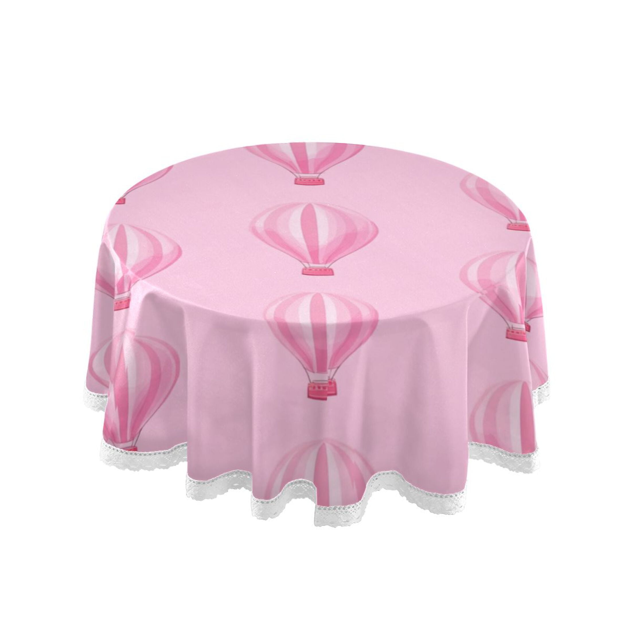 60" Round Tablecloth with White Lace Trim Wrinkle & Heat-Resistant ...