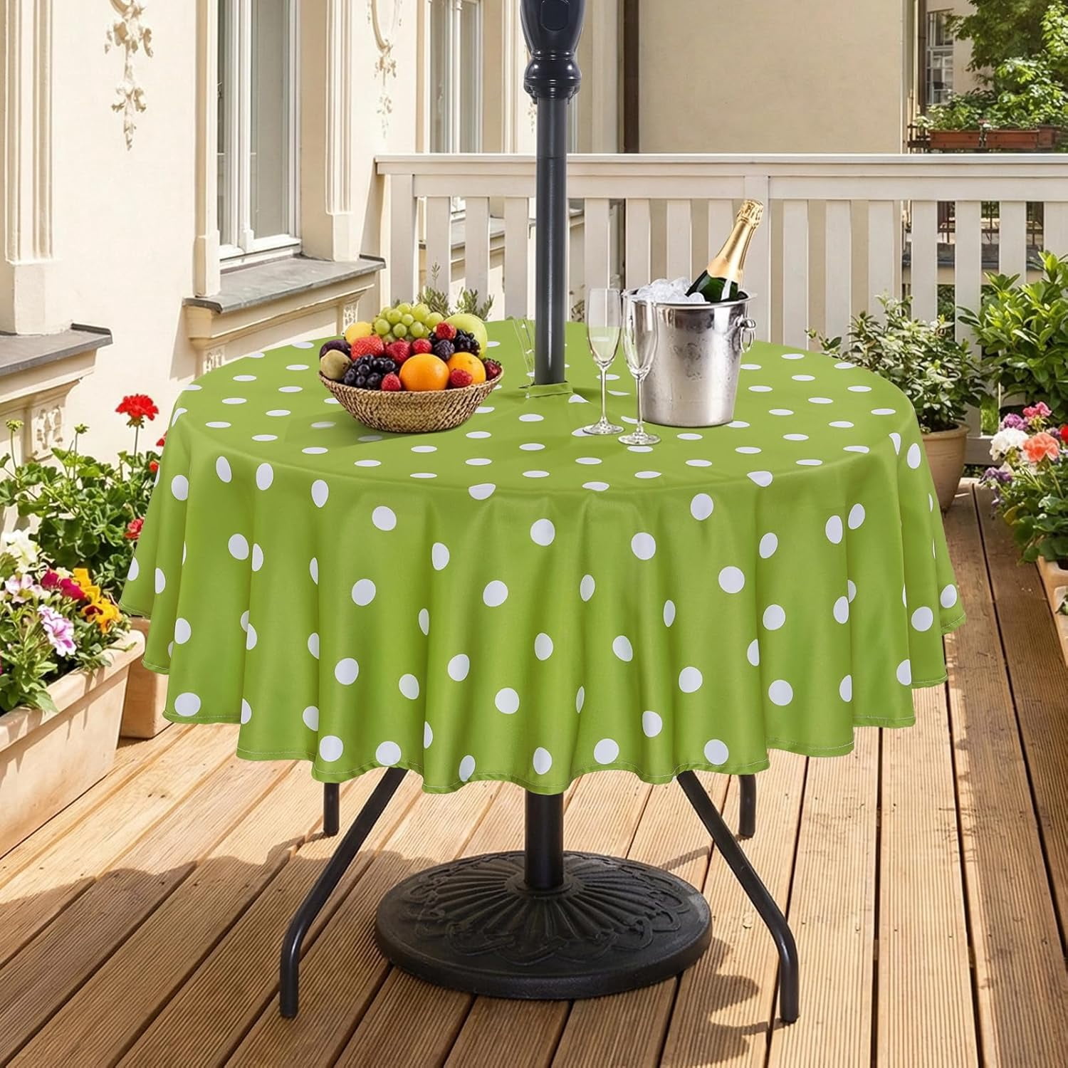 60" Round Waterproof Outdoor Tablecloth with Umbrella Hole Zipper for ...
