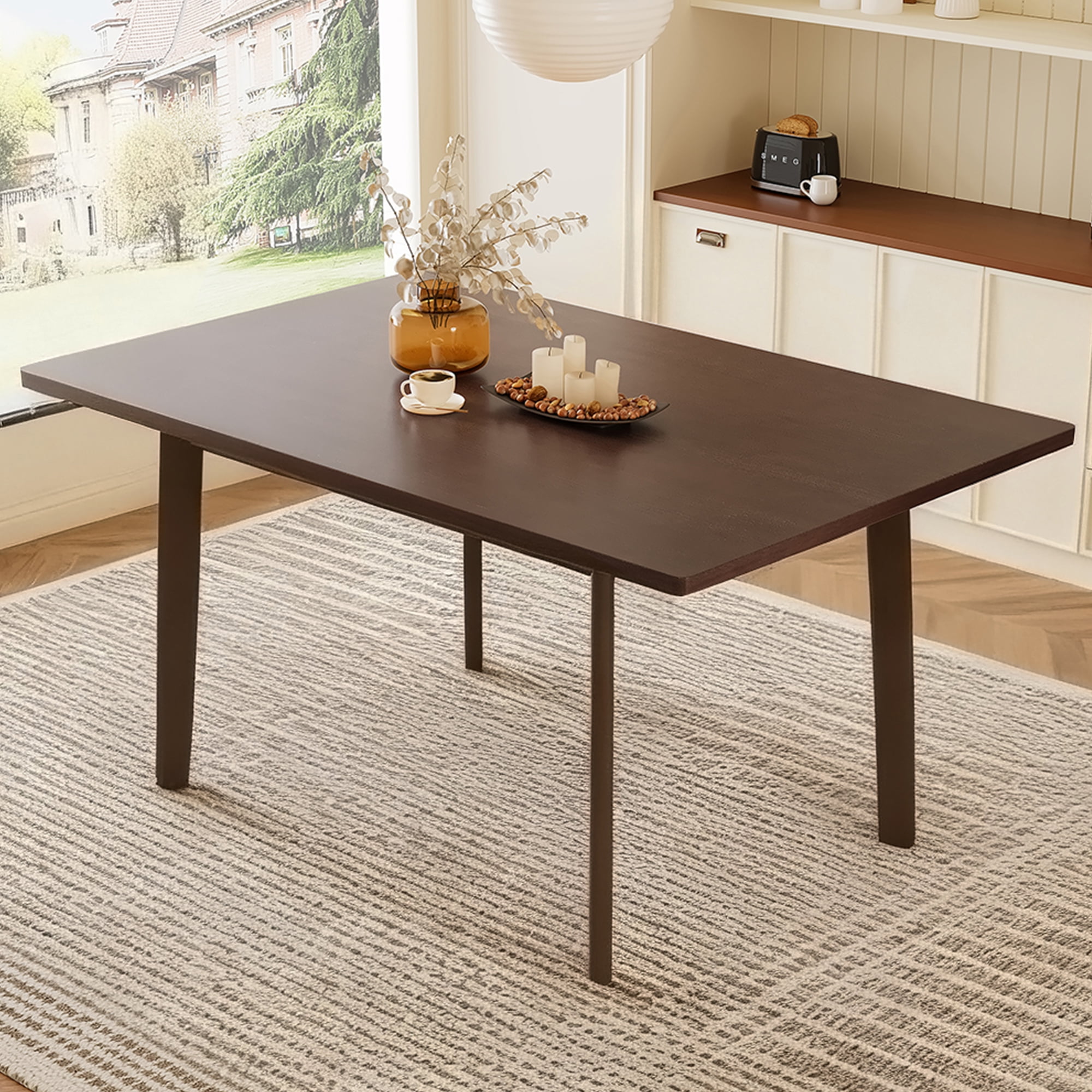60" Rustic Farmhouse Dining Table - Solid Wood Frame, Minimalist Modern ...