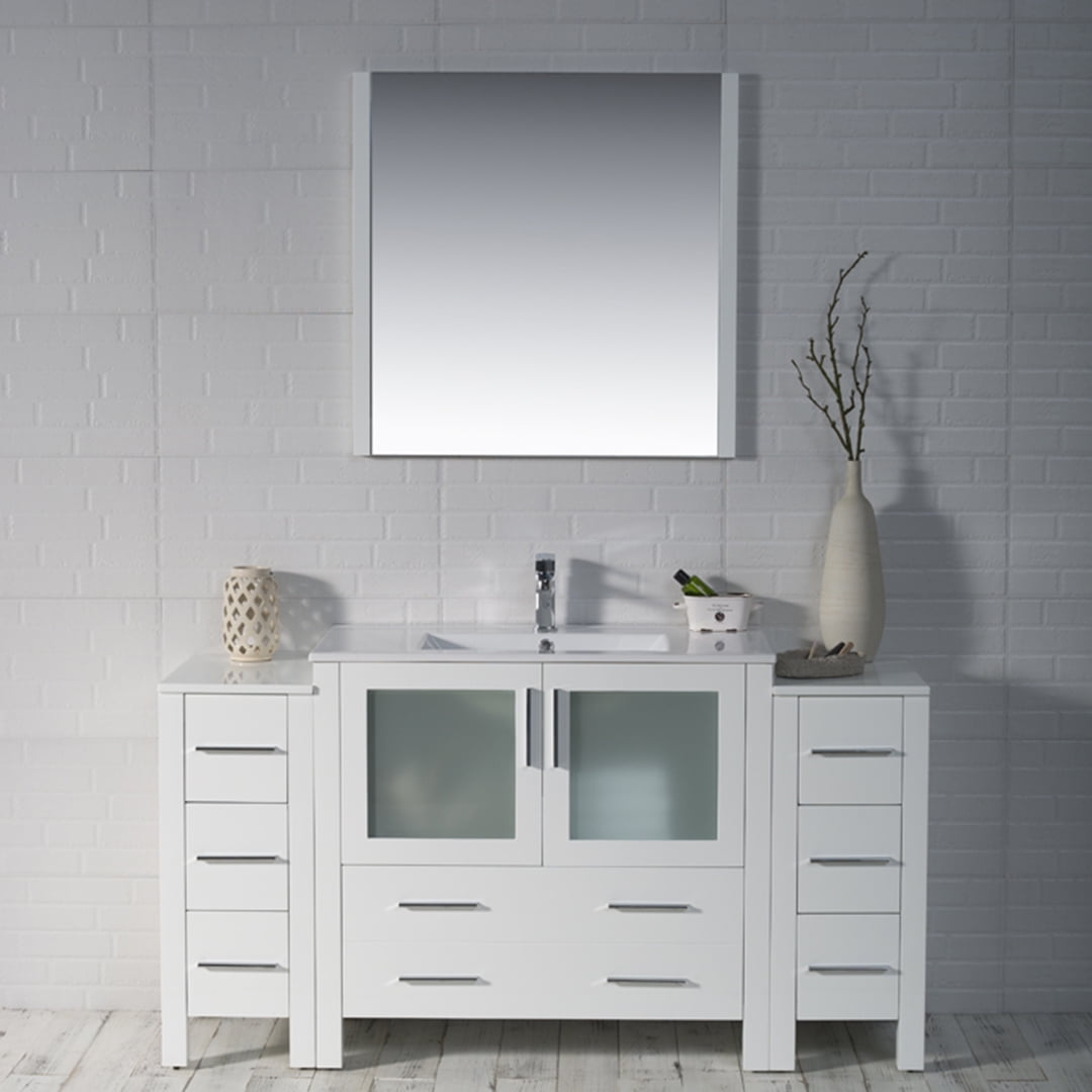 60-S" Freestanding Bathroom Vanity with Side Cabinet - Glossy White ...