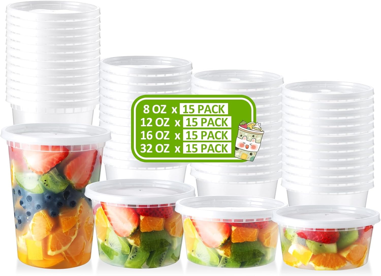 60 Set Deli Containers with Lids - 8oz 12oz 16oz 32oz Combo Plastic ...