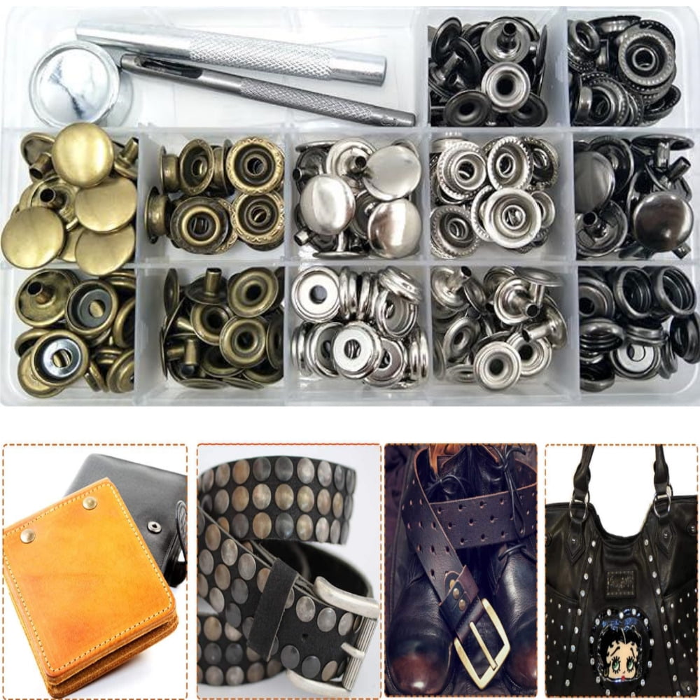 60 Set Leather Snap Fasteners Kit, 15mm Metal Snap Buttons Kit Press ...