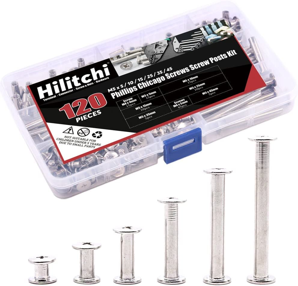 60-Set M5 x 5/10 / 15/25 35/45 Phillips Chicago Screw Binding Screws ...