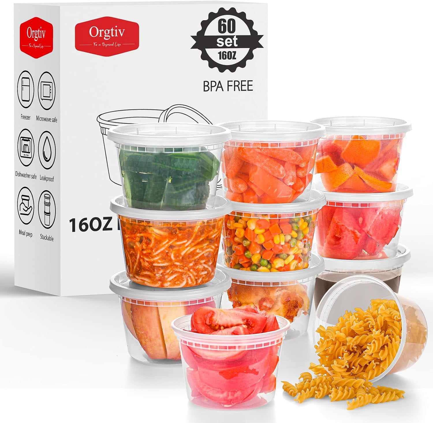 [60 Sets 16oz Deli Containers with Lids,Plastic Storage Containers with ...