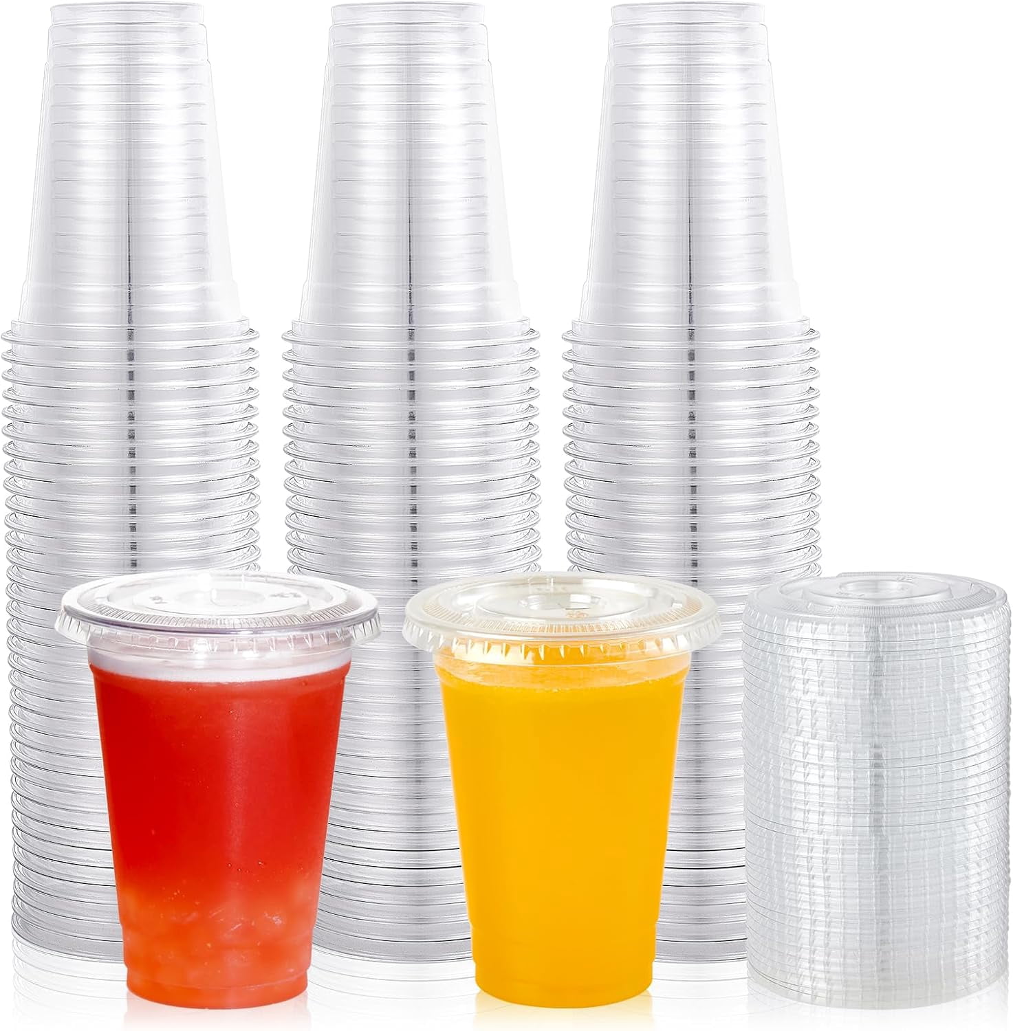 60 Sets 24 oz Clear Plastic Cups With Flat Lids, 24 Ounce Disposable ...