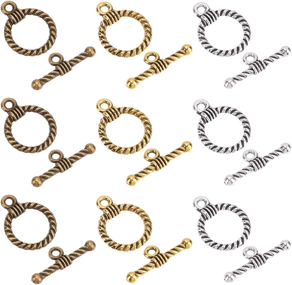 60 Sets 3 Colors Toggle Clasp T-bar Closure Swirl Clasps Toggle Jewelry ...