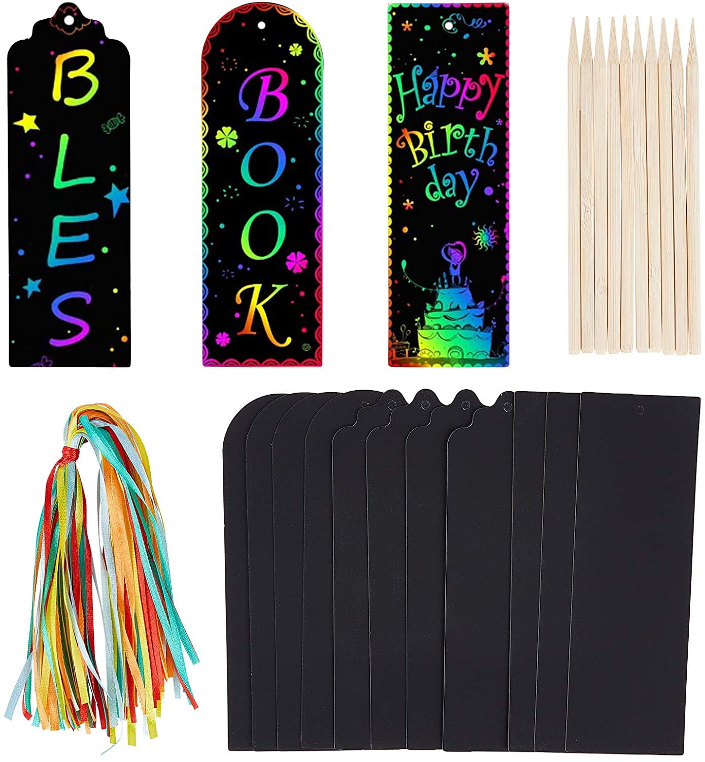 60 Sets 3 Shapes Scratch Paper Tag Scratch Art Rainbow Labels Bookmarks ...