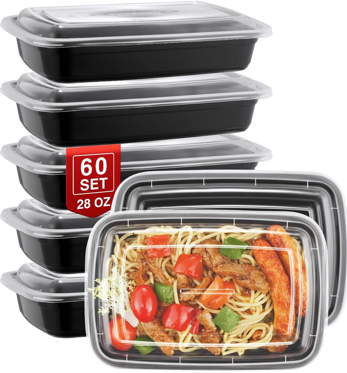 60 Sets 32oz Meal Prep Containers 2 Compartment - Plastic Food Storage ...