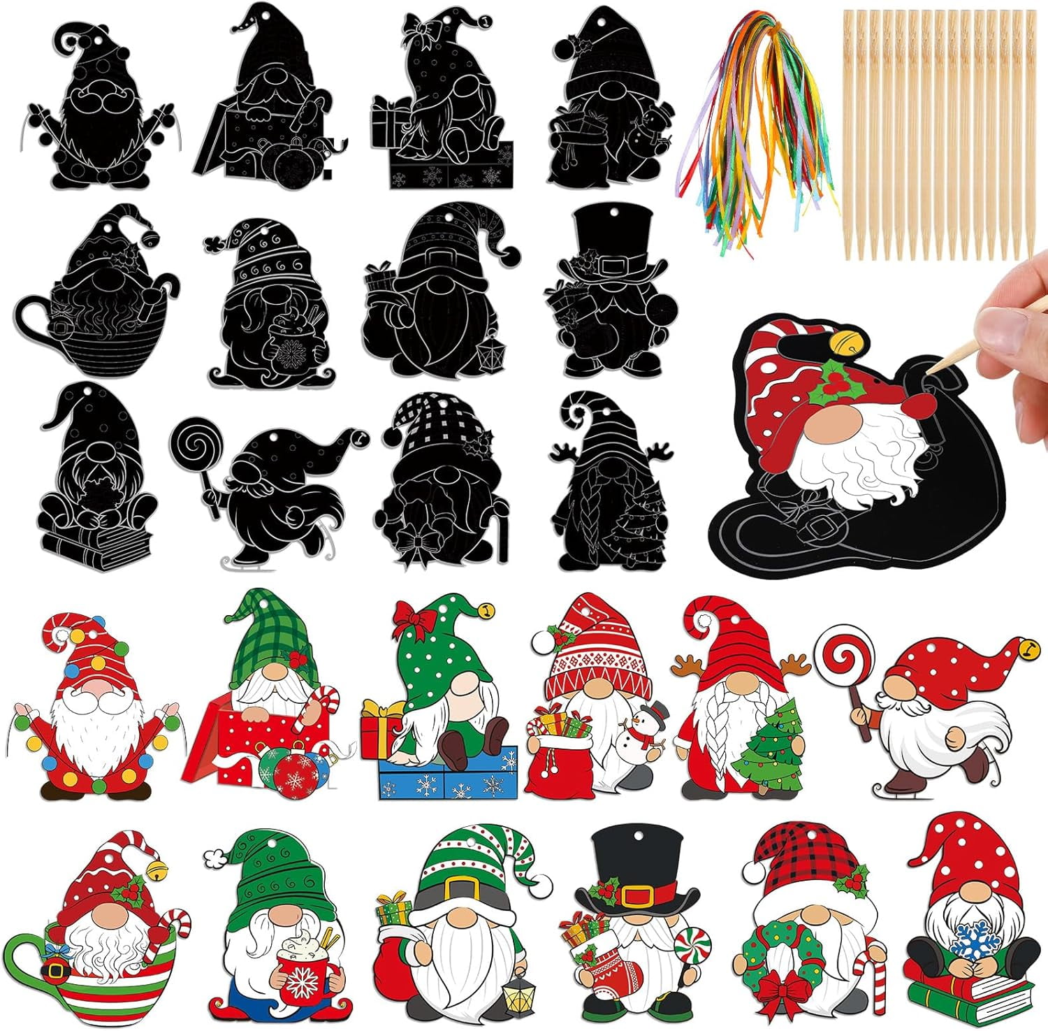60 Sets Christmas Scratch Art Ornaments - Gnome Scratch Off Paper Card ...