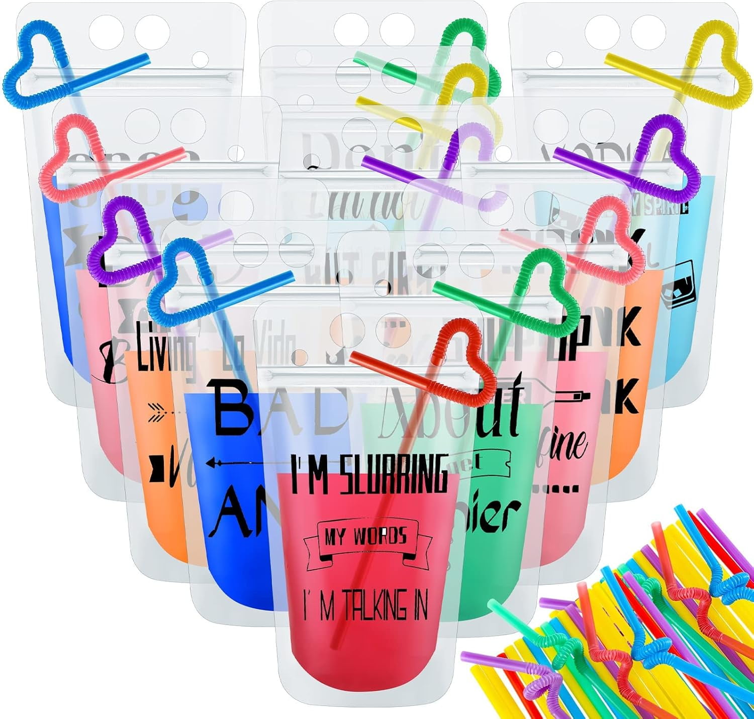 60 Sets Drink Pouches with Straws Plastic Drink Bags with Zipper Party ...